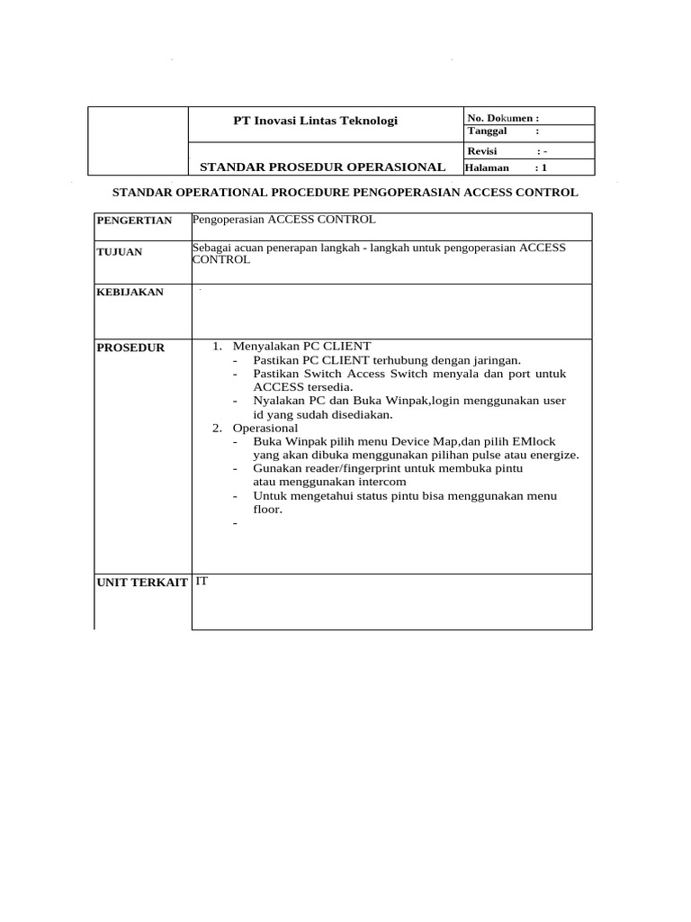 SOP Pengoperasian Access | PDF