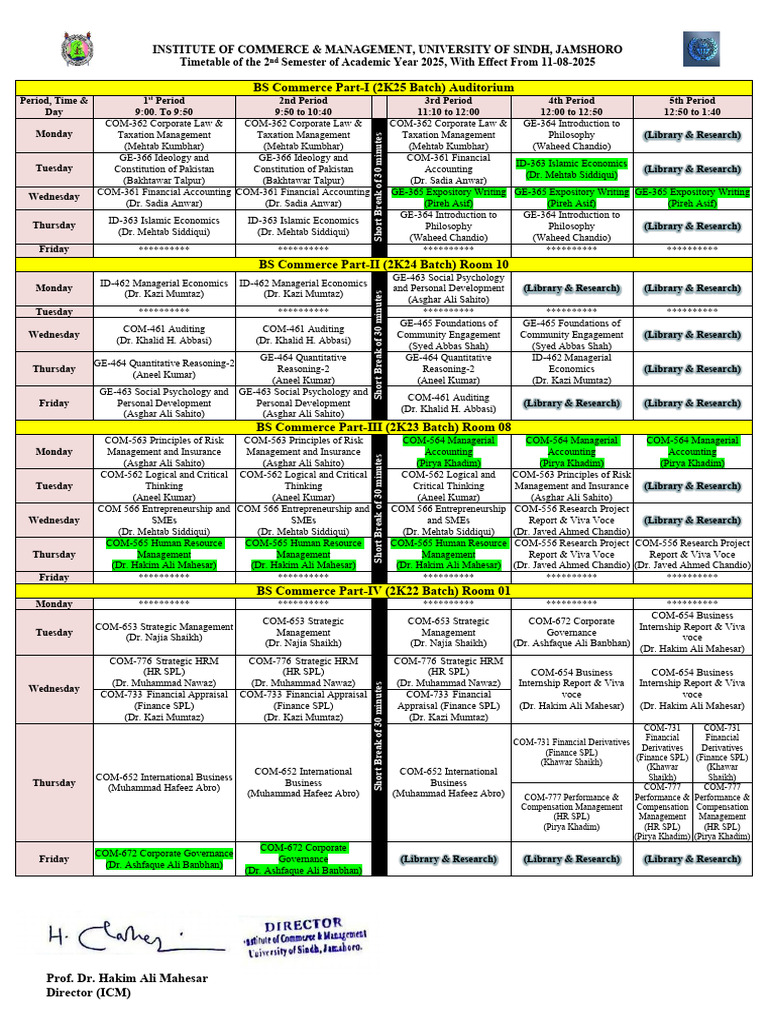 Icm 2nd Semester Timetable 2025 | PDF | Business