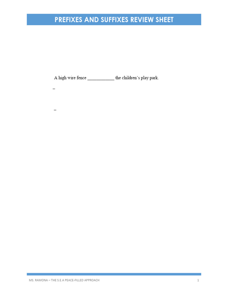 Prefixes and Suffixes Review Sheet | PDF | Part Of Speech | Adjective