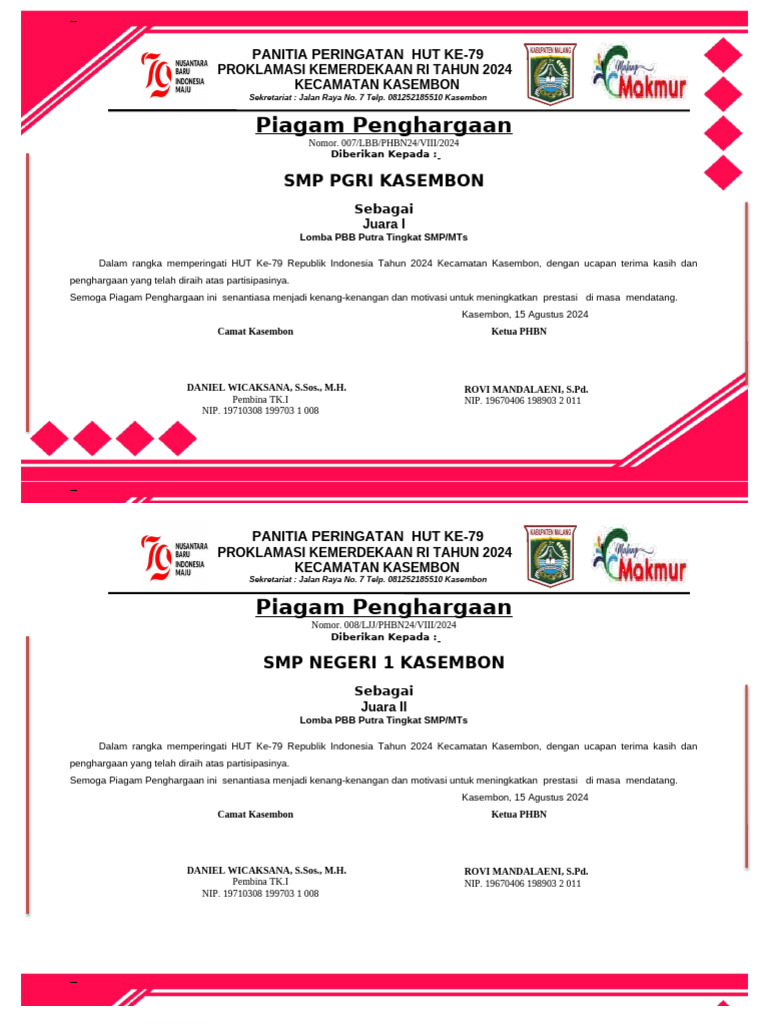 Piagam Lomba PBB Done | PDF