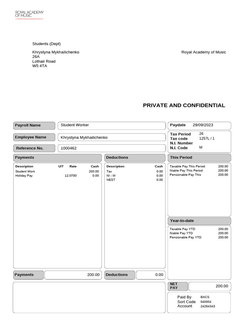 K Mykhailichenko Onpayslip 279202320191 4989592vsa | PDF