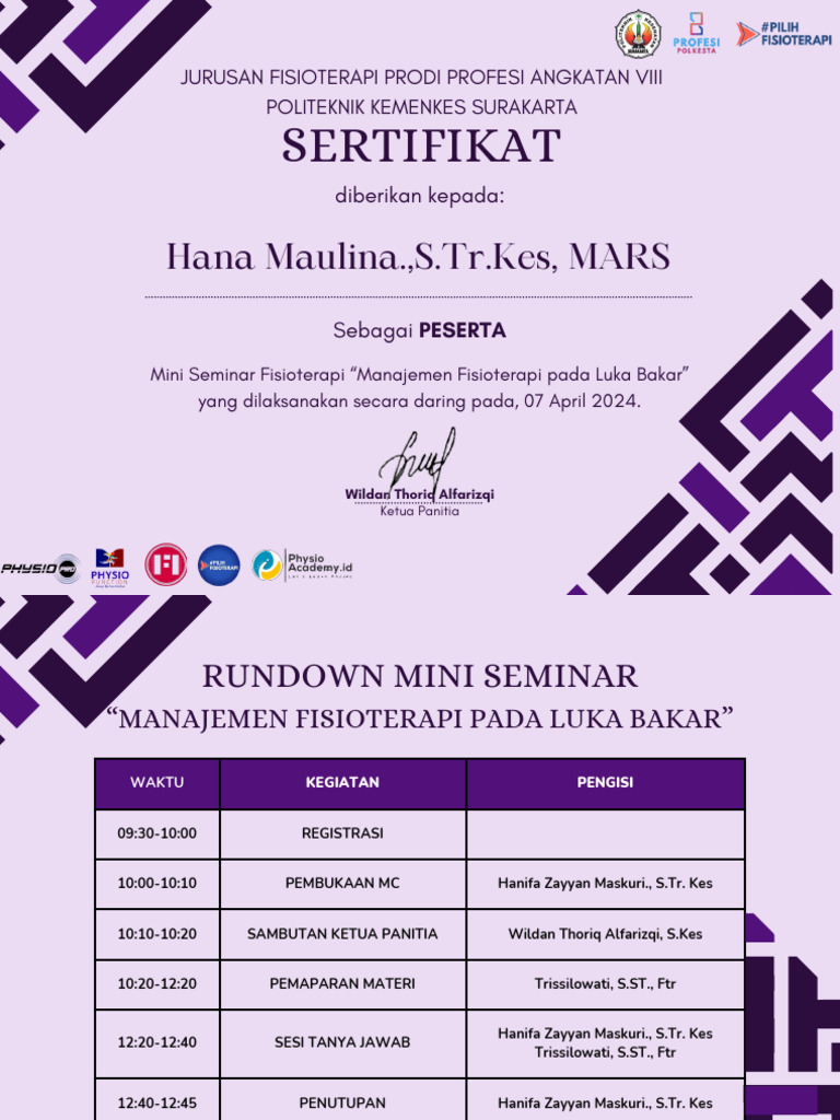 Mini Seminar Fisioterapi Daring 2024 | PDF