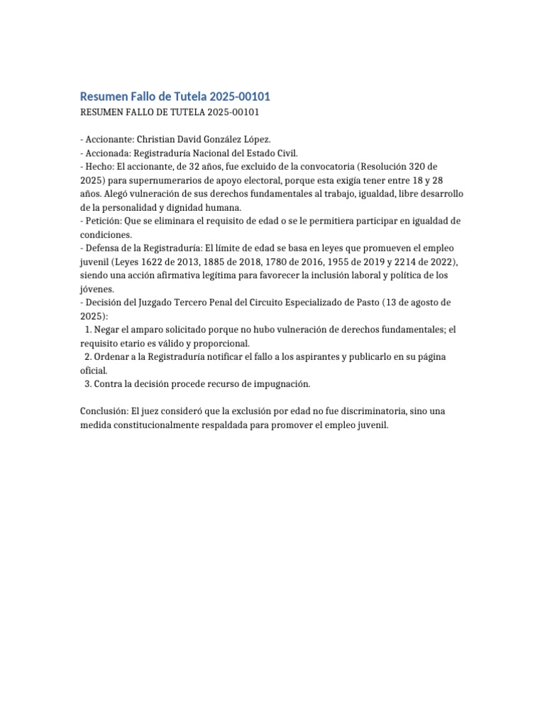 Fallo Tutela 2025-00101: Exclusión por Edad | PDF