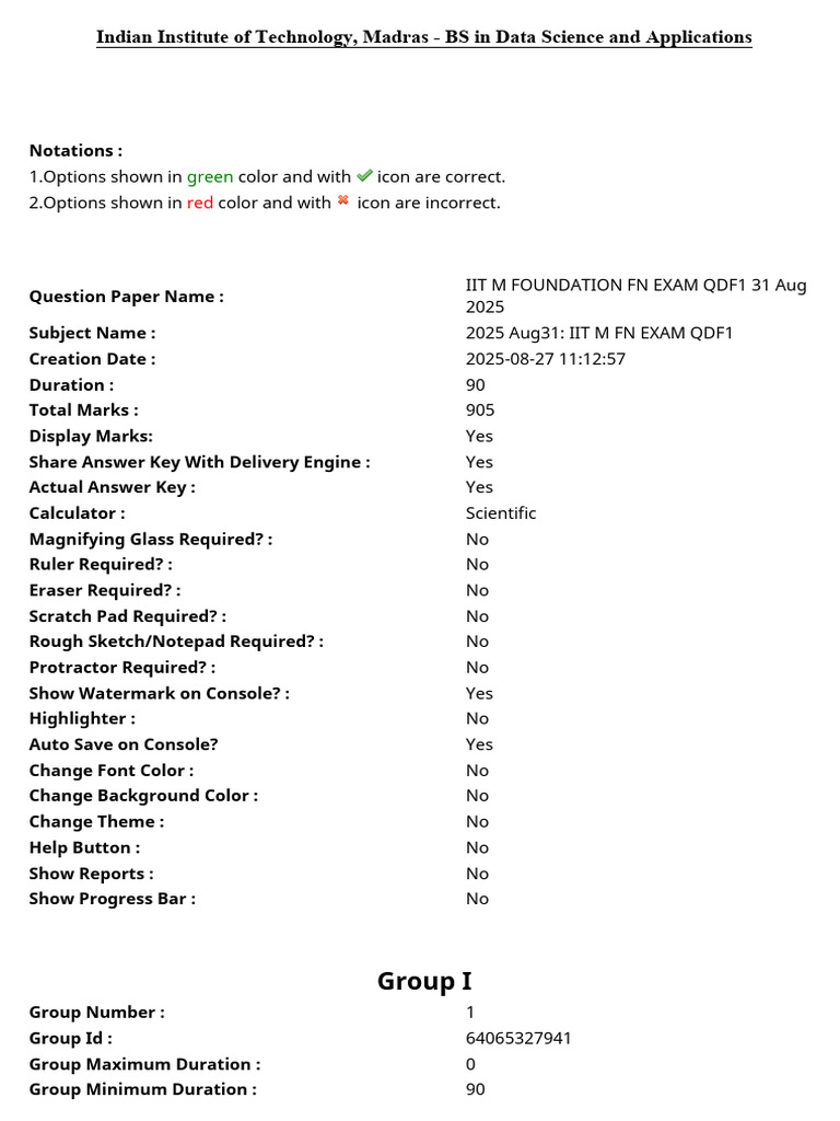 IIT Madras BS Data Science Exam Paper | PDF | Multiple Choice | Question