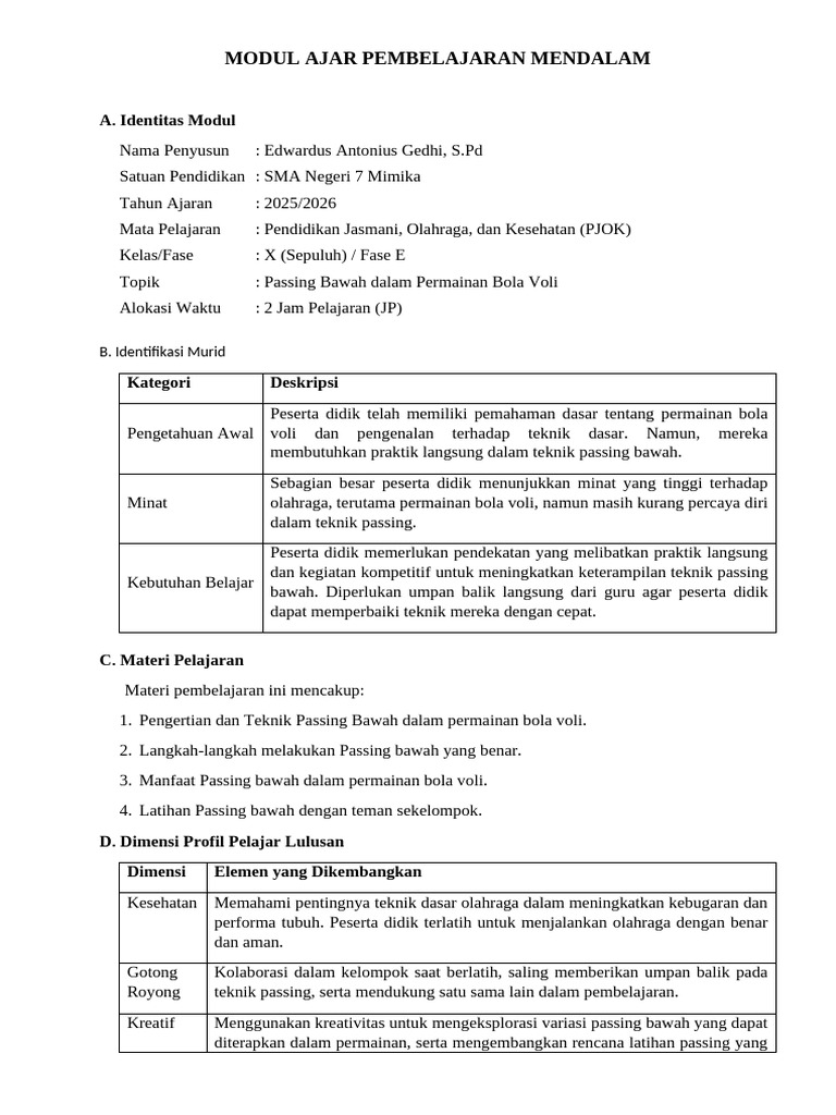 Modul Ajar PPG Pembelajaran Mendalam | PDF