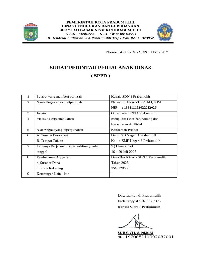 Surat Perintah Perjalanan Dinas ( SPPD ) | PDF