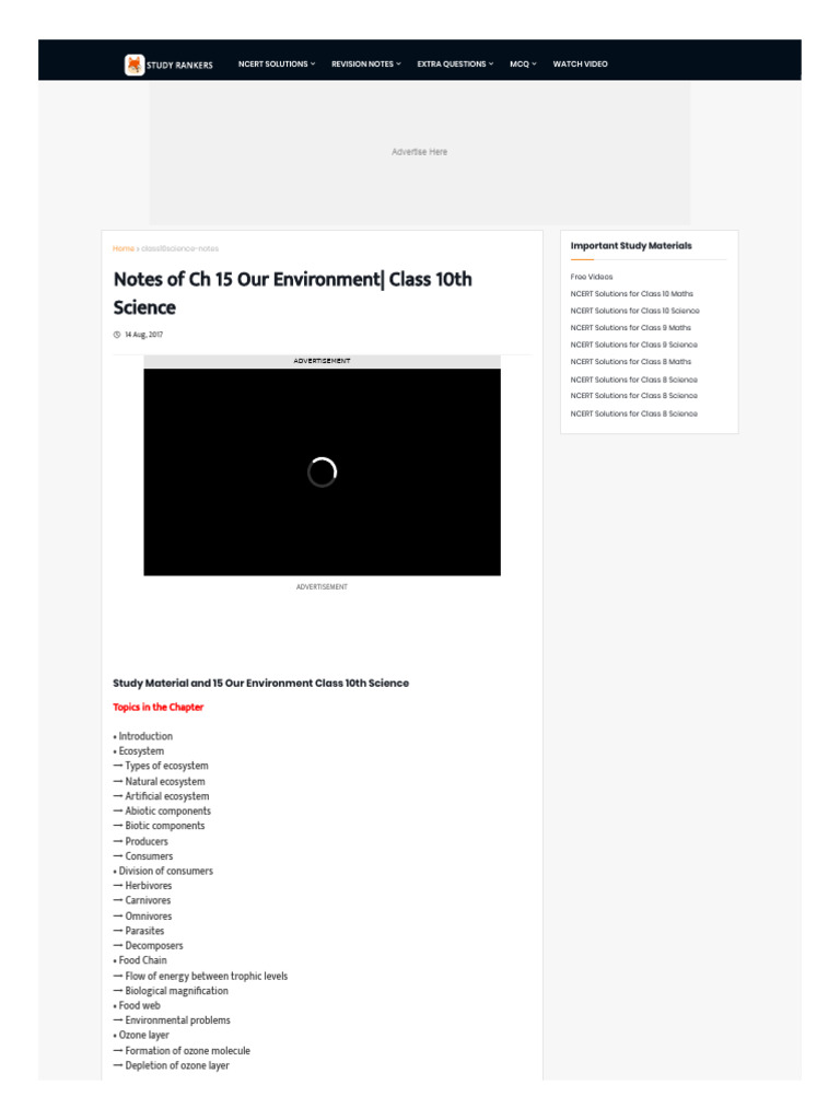 WWW Studyrankers Com 2017 08 Notes of CH 15 Our Environment Class 10th ...
