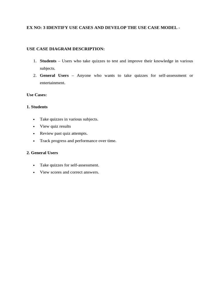 Quiz Model Use Cases and Diagram | PDF