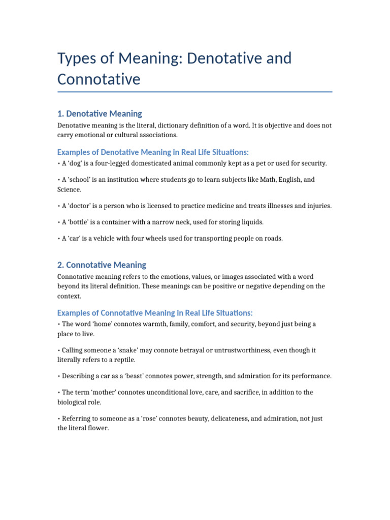 Types of Meaning Denotative and Connotative (1) | PDF