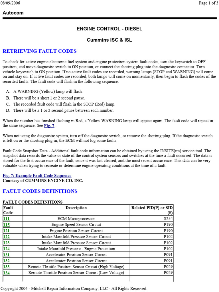 Cummins ISC Fault Codes | PDF | Throttle | Fuel Injection