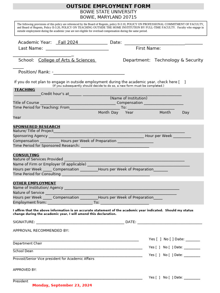 Blank Outside Employment Form | PDF | Government | Justice