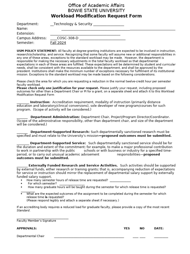 Workload Modification Request Form | PDF | Academia