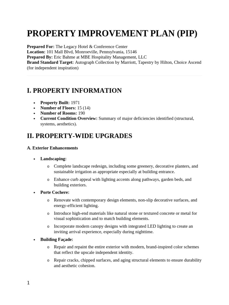 Legacy Hotel - PROPERTY IMPROVEMENT PLAN9 | PDF | Waste Management ...