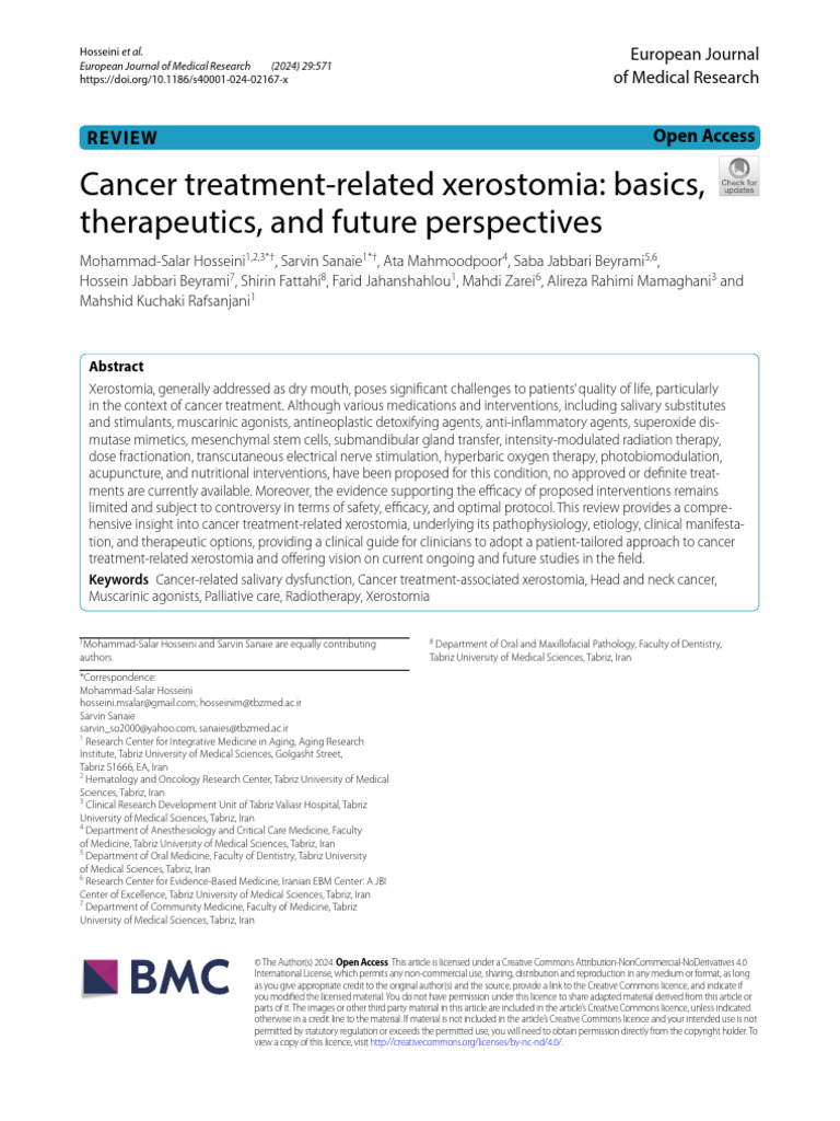 Hosseini Xerostomia | PDF | Saliva | Diseases And Disorders