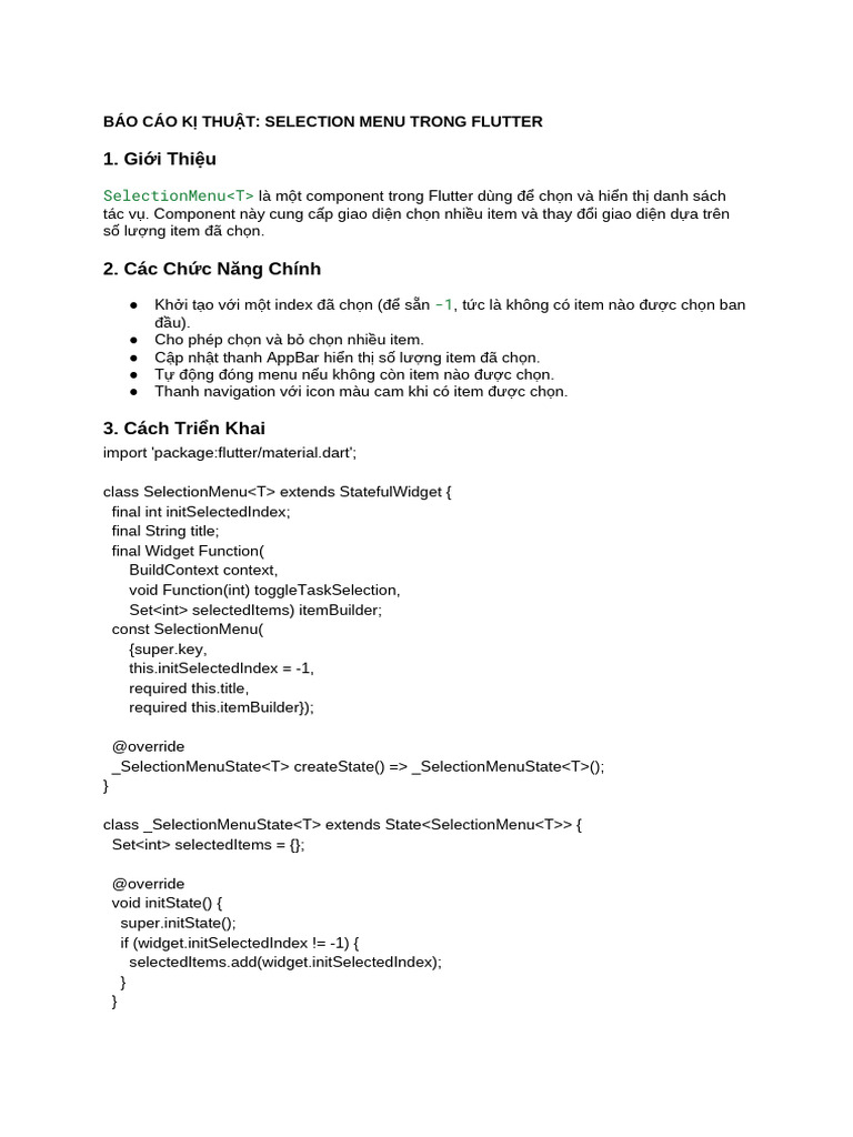 Selection Menu Trong Flutter | PDF