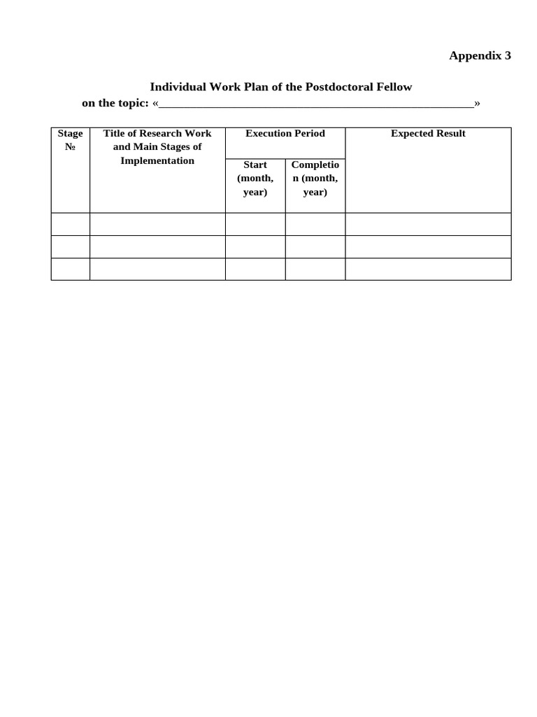 Individual Work Plan of The Postdoctoral Fellow | PDF