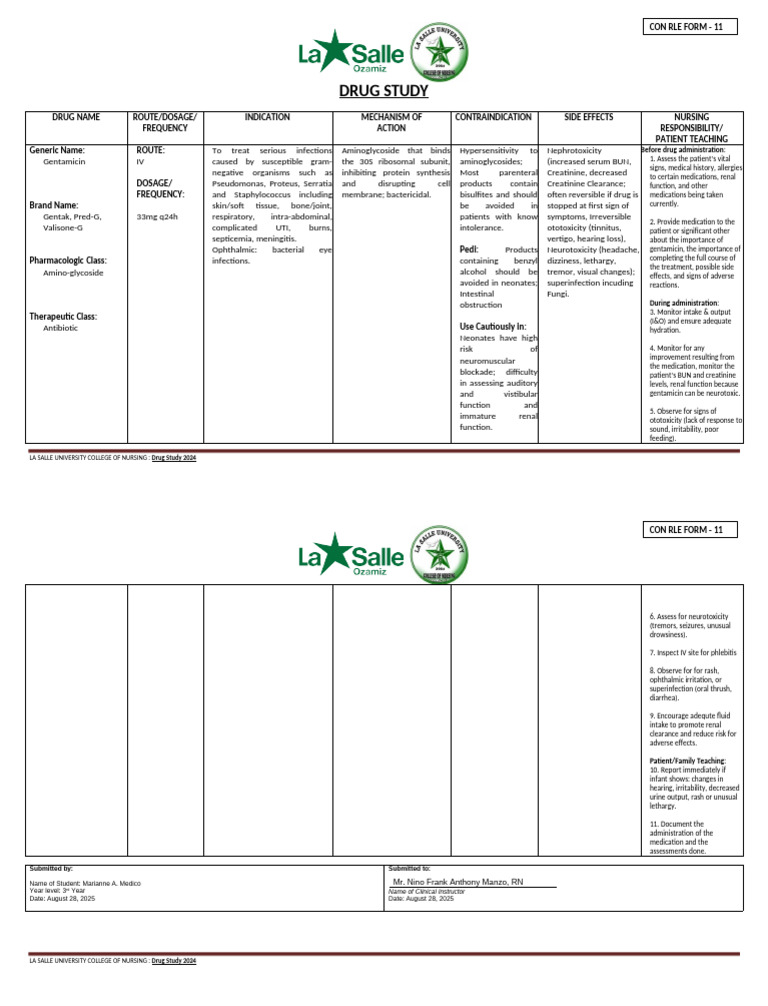 Gentamicin Drug Study Aug 28, 2024 | PDF | Diseases And Disorders ...
