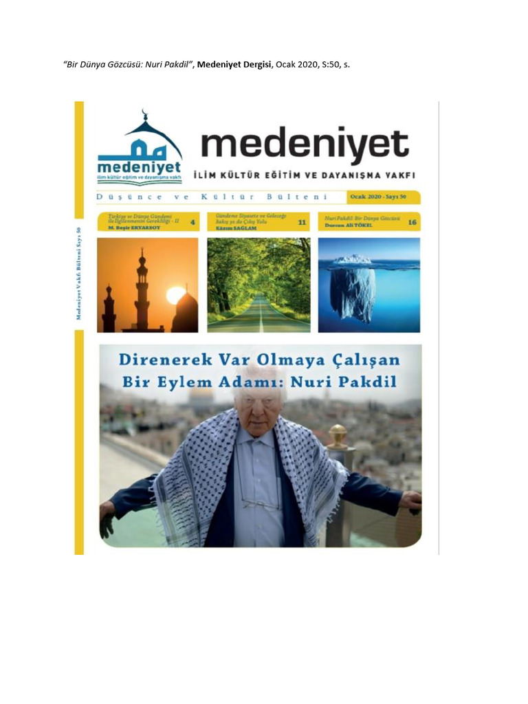 Nuri Pakdil Bir Dunya Gozcusu | PDF