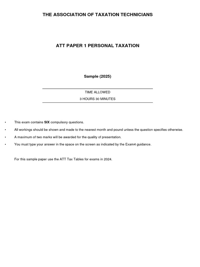 ATT Paper 1: Personal Taxation Sample | PDF | Capital Gains Tax | Taxes