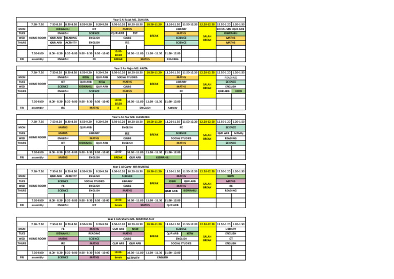 TimeTable 2025 2026 YEAR 5 | PDF