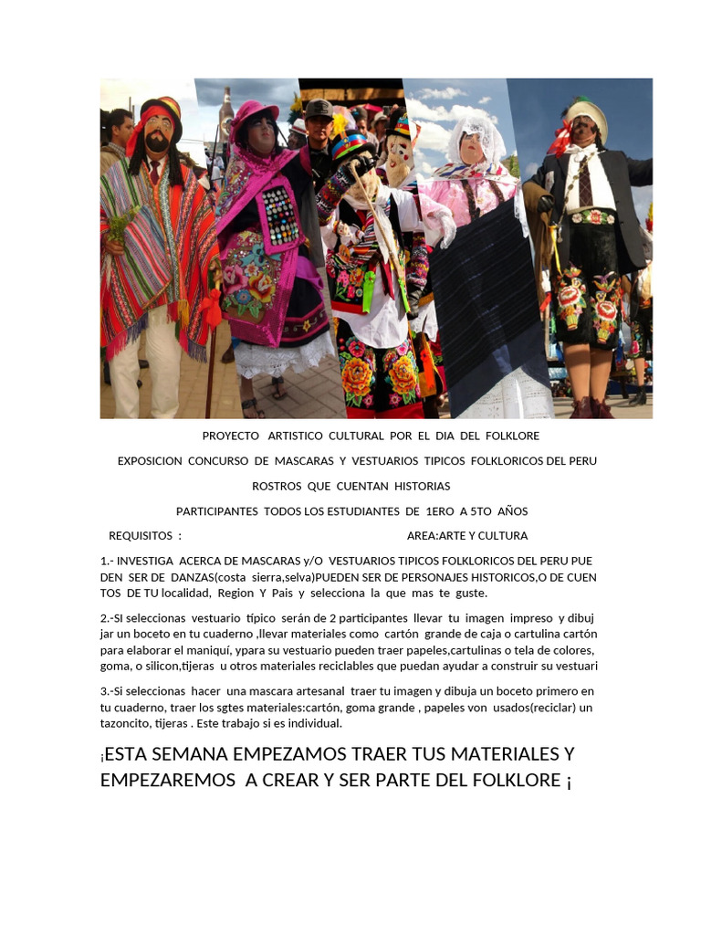 Proyecto Artistico Cultural Por El Dia Del Folklore | PDF