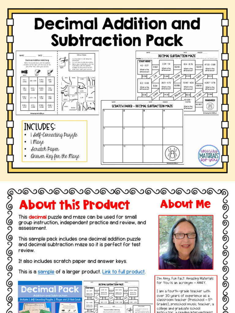 Decimal Addition and Subtraction Pack: Includes | PDF | Human ...
