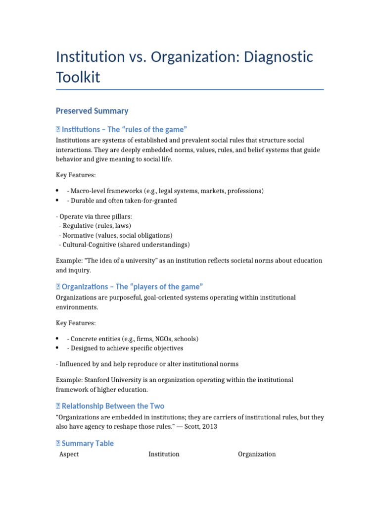 Institutions vs. Organizations Toolkit | PDF | Institution | Behavior