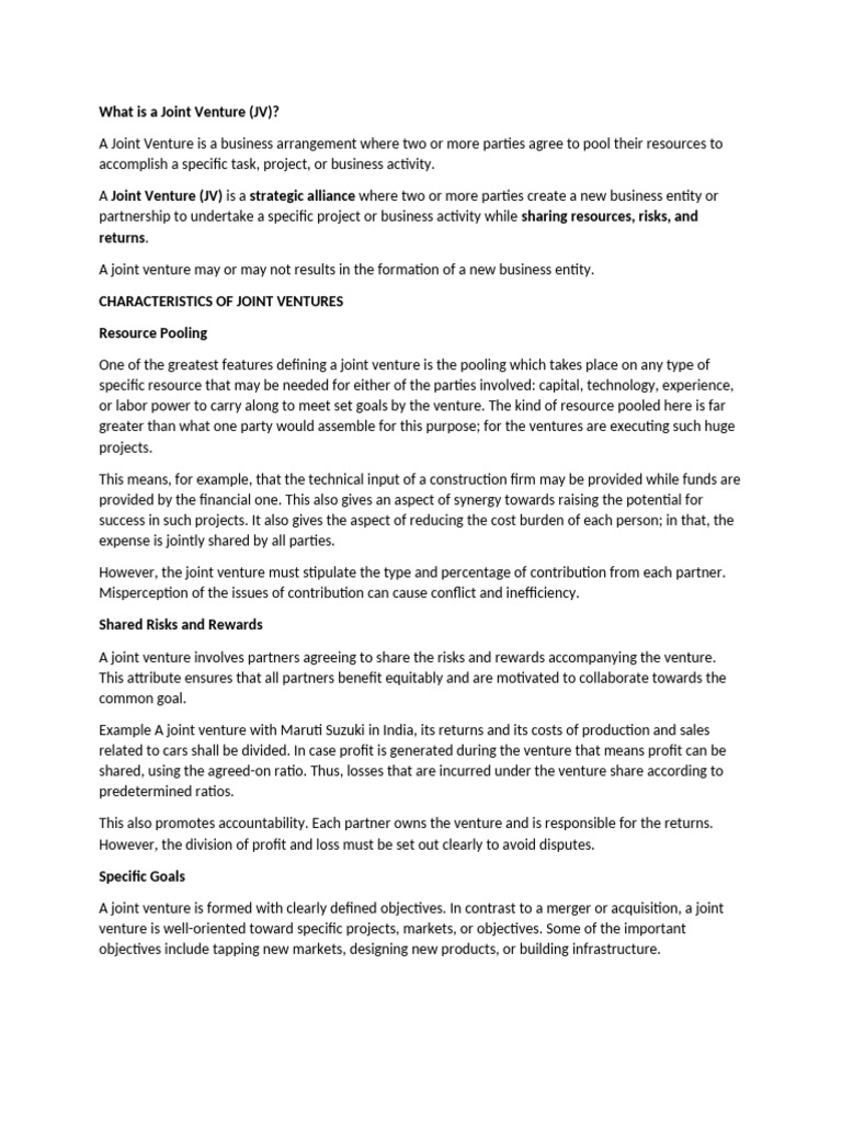 Lecture Note On Joint Ventures | PDF | Joint Venture | Partnership