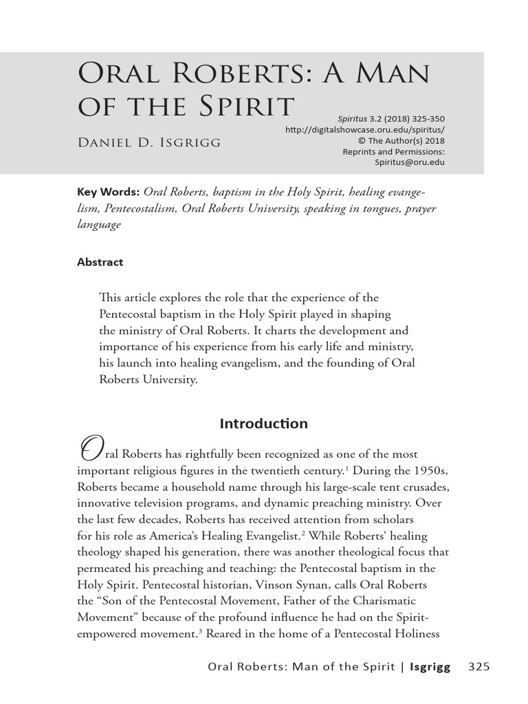 Oral Roberts and the Holy Spirit's Role | PDF | Pentecostalism ...