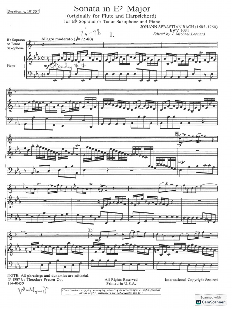 Sonata in Eb Major - Piano Score | PDF