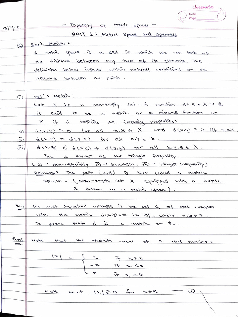 Topology of Metric Spaces Unit 1, TYBSC | PDF