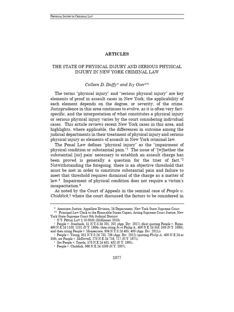 The State of Physical Injury and Serious Physical Injury in New York ...