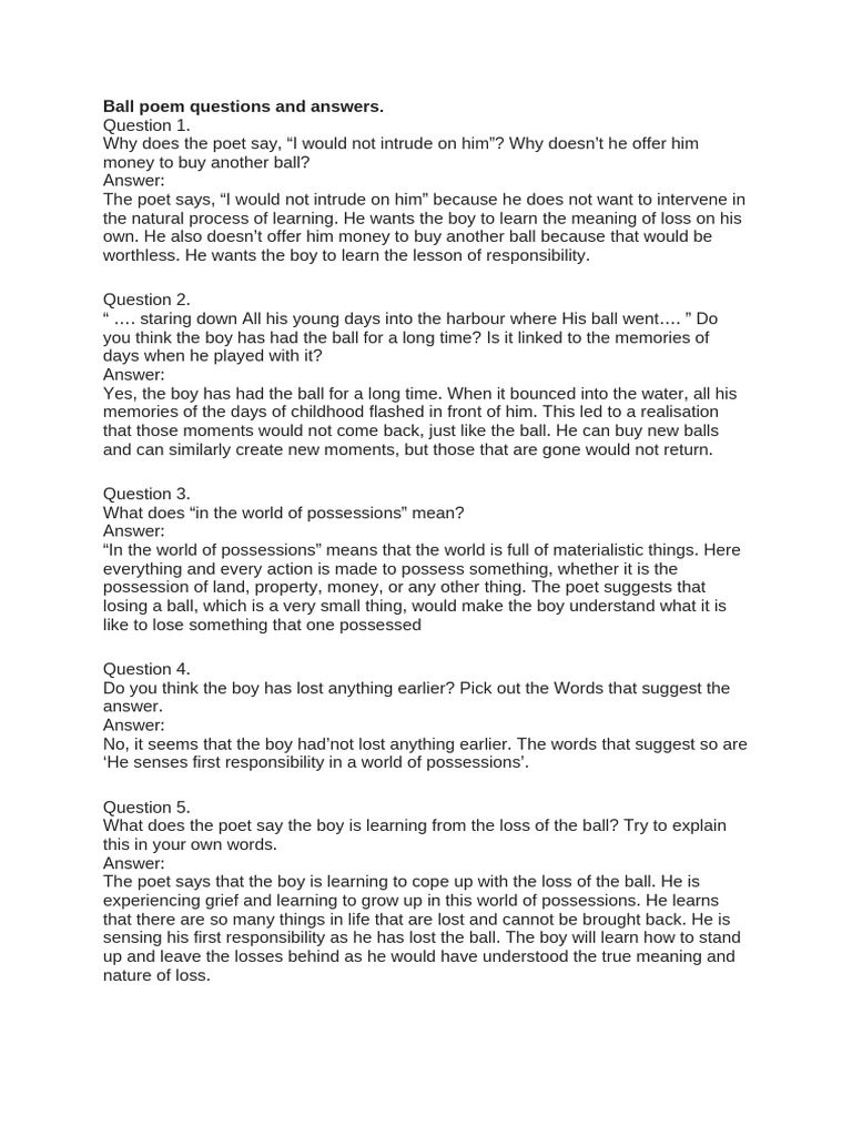Ball Poem and Amanda Analysis Q&A | PDF | Rapunzel