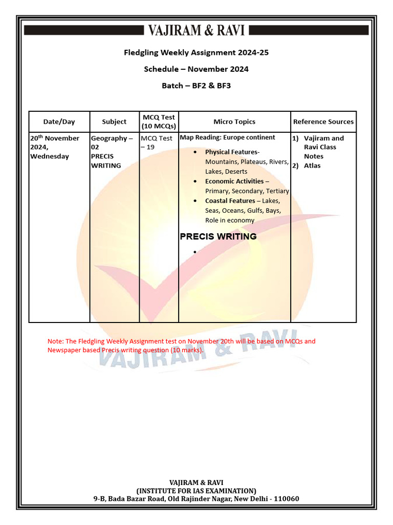 AWP 2024 Schedule - Batches BF2 &Bf3 - 20th November | PDF
