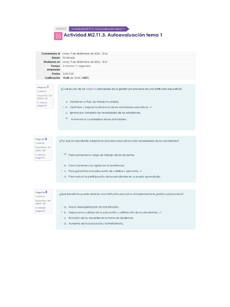 Actividad M2.T1.3. Autoevaluación Tema 1 | PDF