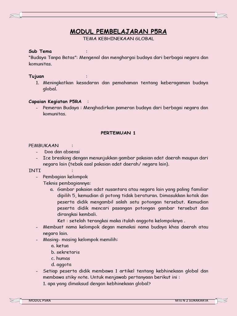 Modul P5ra Tema Kebhinekaan Global Pertemuan 1 | PDF