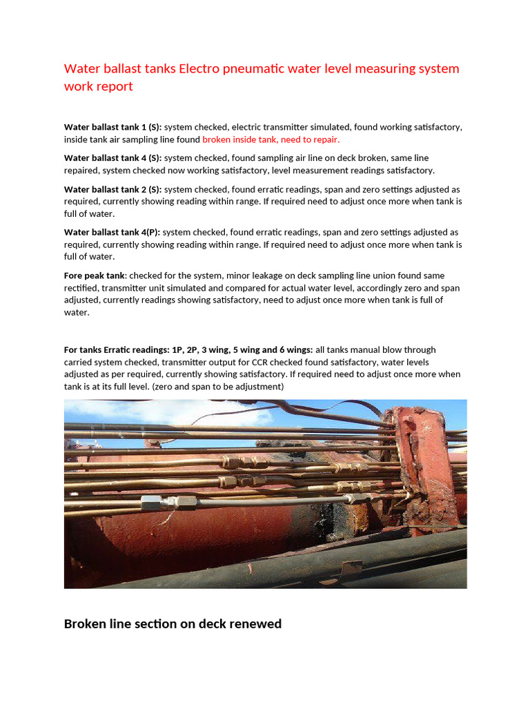 Water Ballast Tank System Work Report | PDF
