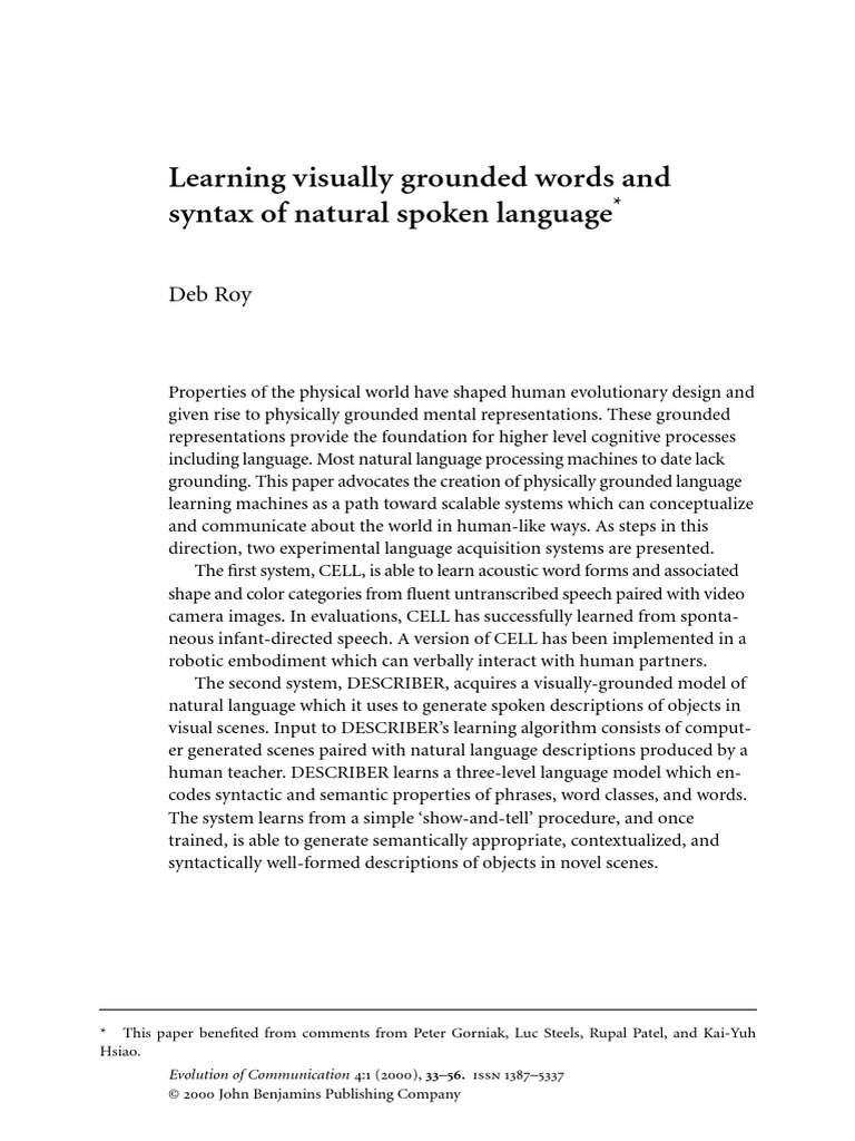 Learning Visually Grounded Words and Syntax of Natural Spoken Language | PDF | Cognitive Science ...