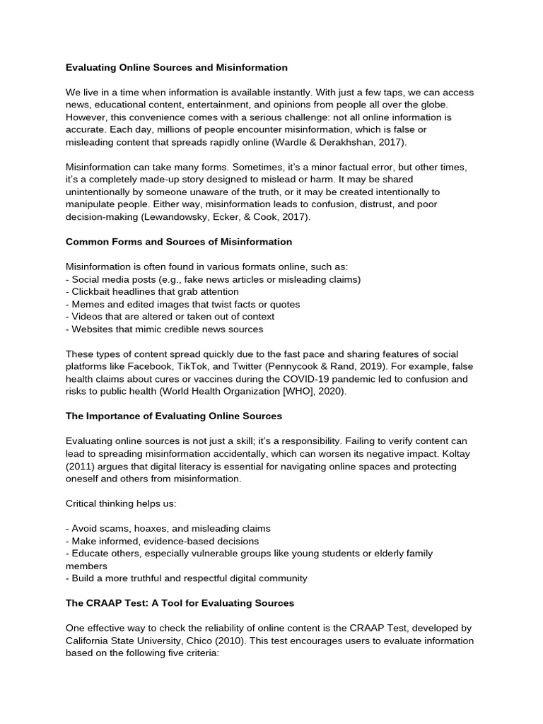 Evaluating Online Sources and Misinformation | PDF | Cognition ...