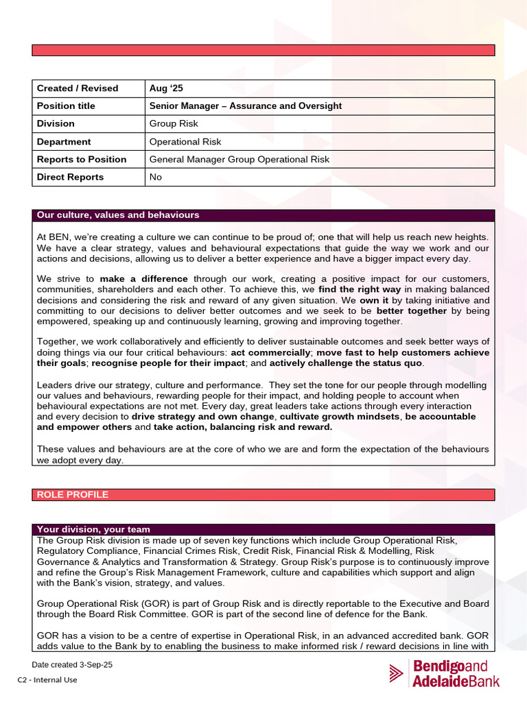 Senior Manager, Assurance & Oversight Role | PDF | Regulatory ...