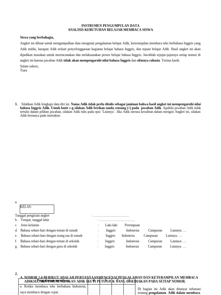 Instrumen Pengumpulan Dat1 | PDF