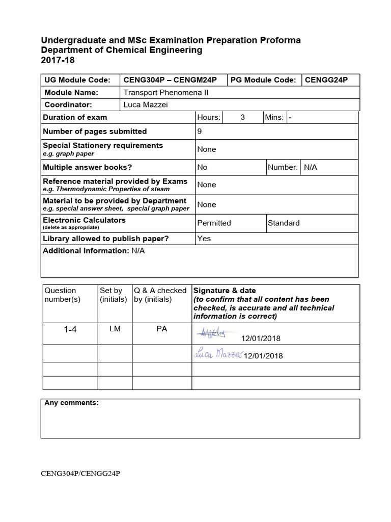 Exam Paper - 2017-2018 | PDF | Diffusion | Force