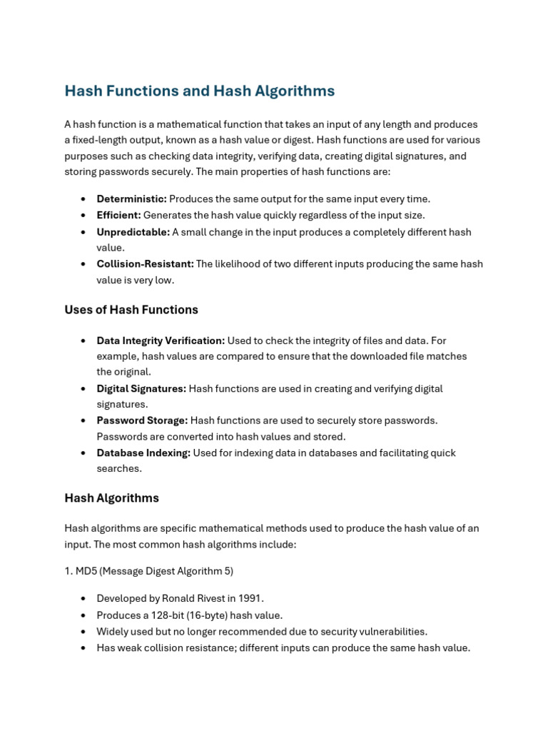 Hash Functions and Hash Algorithms | PDF | Cyberwarfare | Security