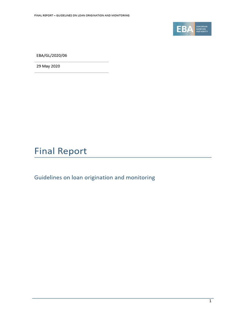 EBA GL 2020 06 Final Report On GL On Loan Origination and Monitoring ...