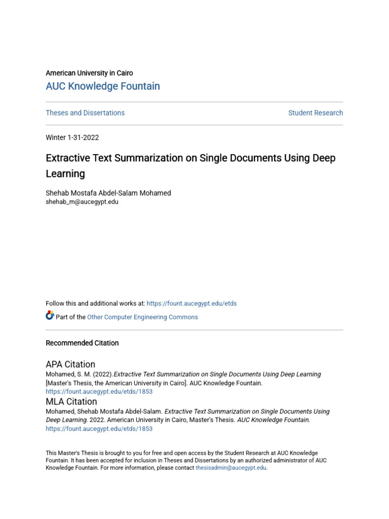 Extractive Text Summarization On Single Documents Using Deep Lear | PDF ...