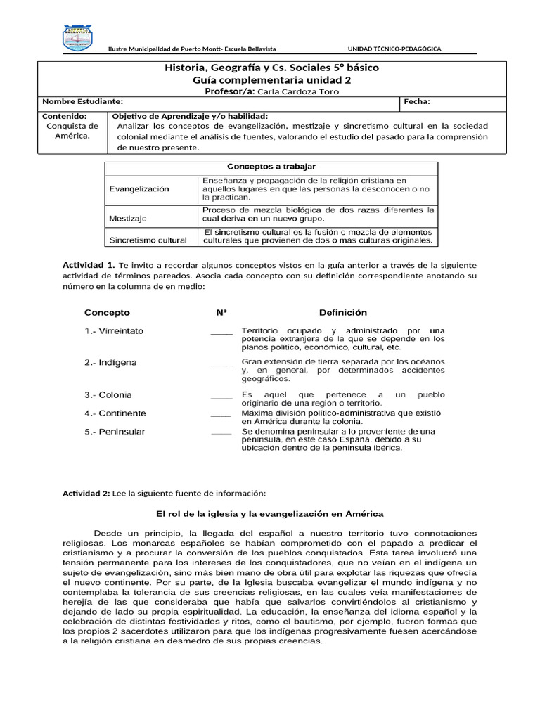 Guía complementaria - 5° básico - Historia - Conquista de América | PDF | Nueva españa | Américas