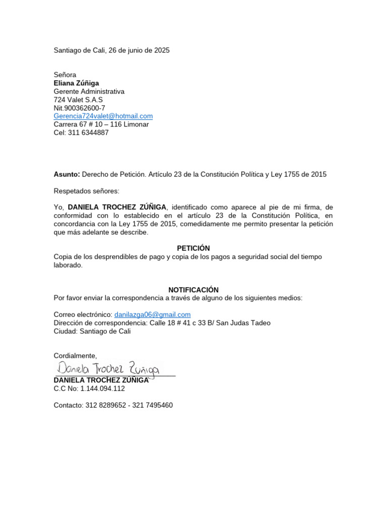 Daniela Trochez Derecho de Petición | PDF