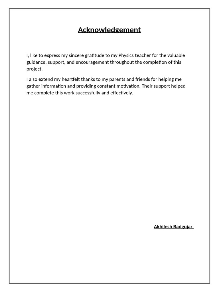 Acknowledgement Physics | PDF