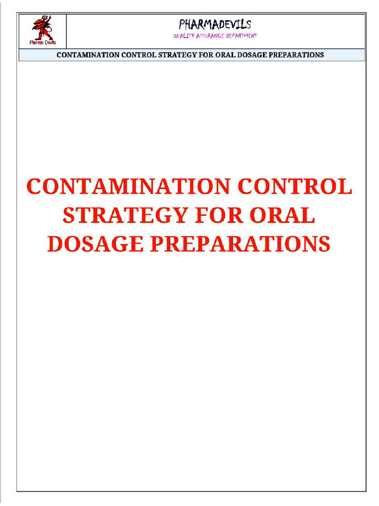 Contamination Control Strategy For Oral Dosage | PDF