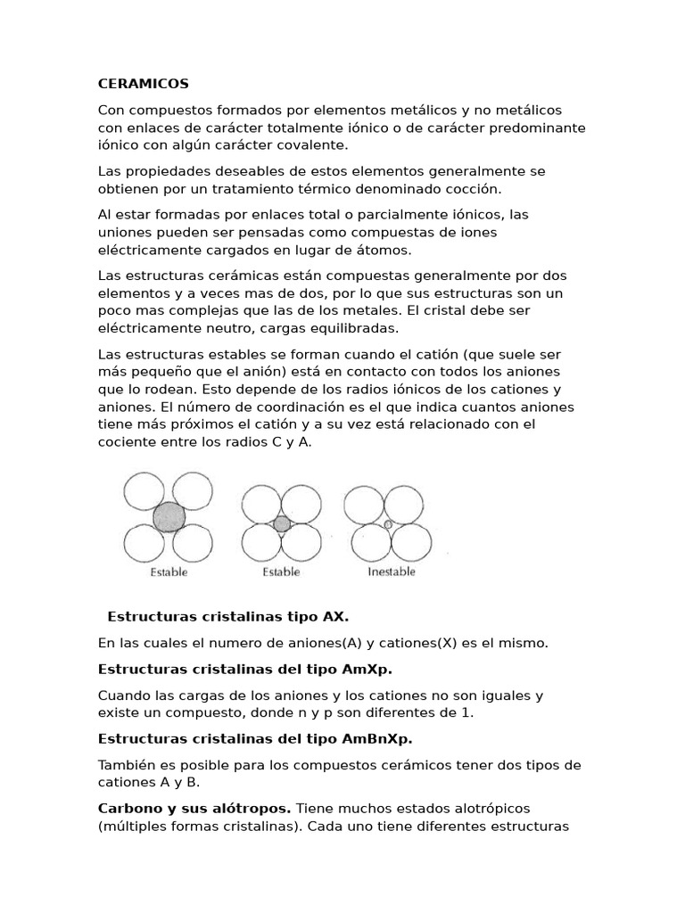 Propiedades y Estructuras de Cerámicos | PDF | Carbón | Enlace iónico